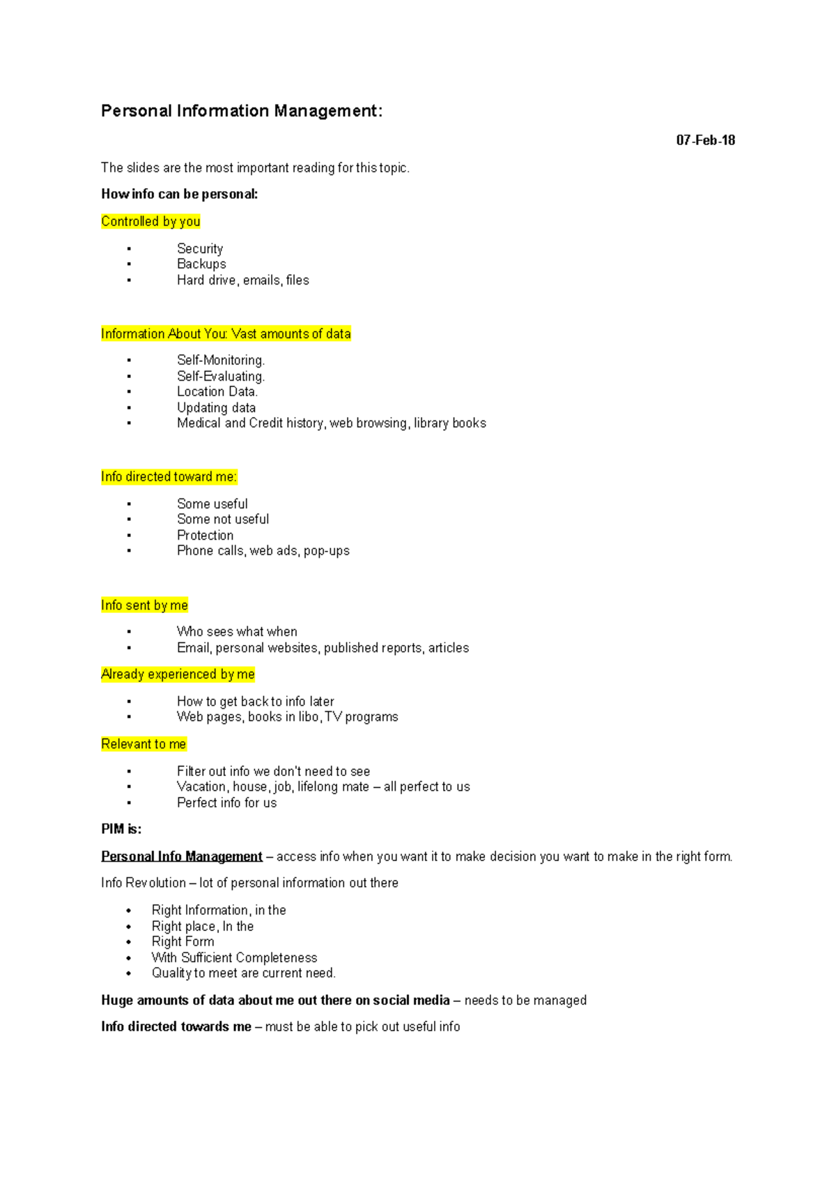 Personal Information Management - Personal Information Management: 07 ...