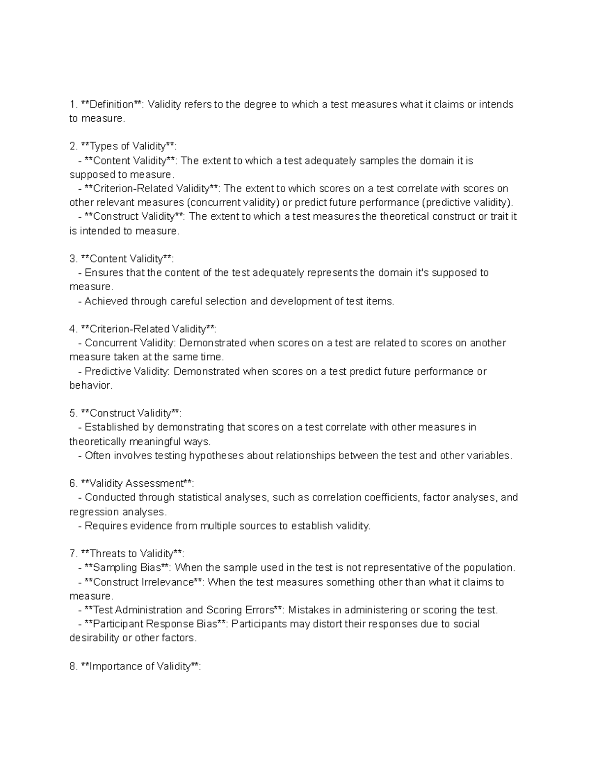 Validity (Psych Assessment) - Definition: Validity refers to the degree ...