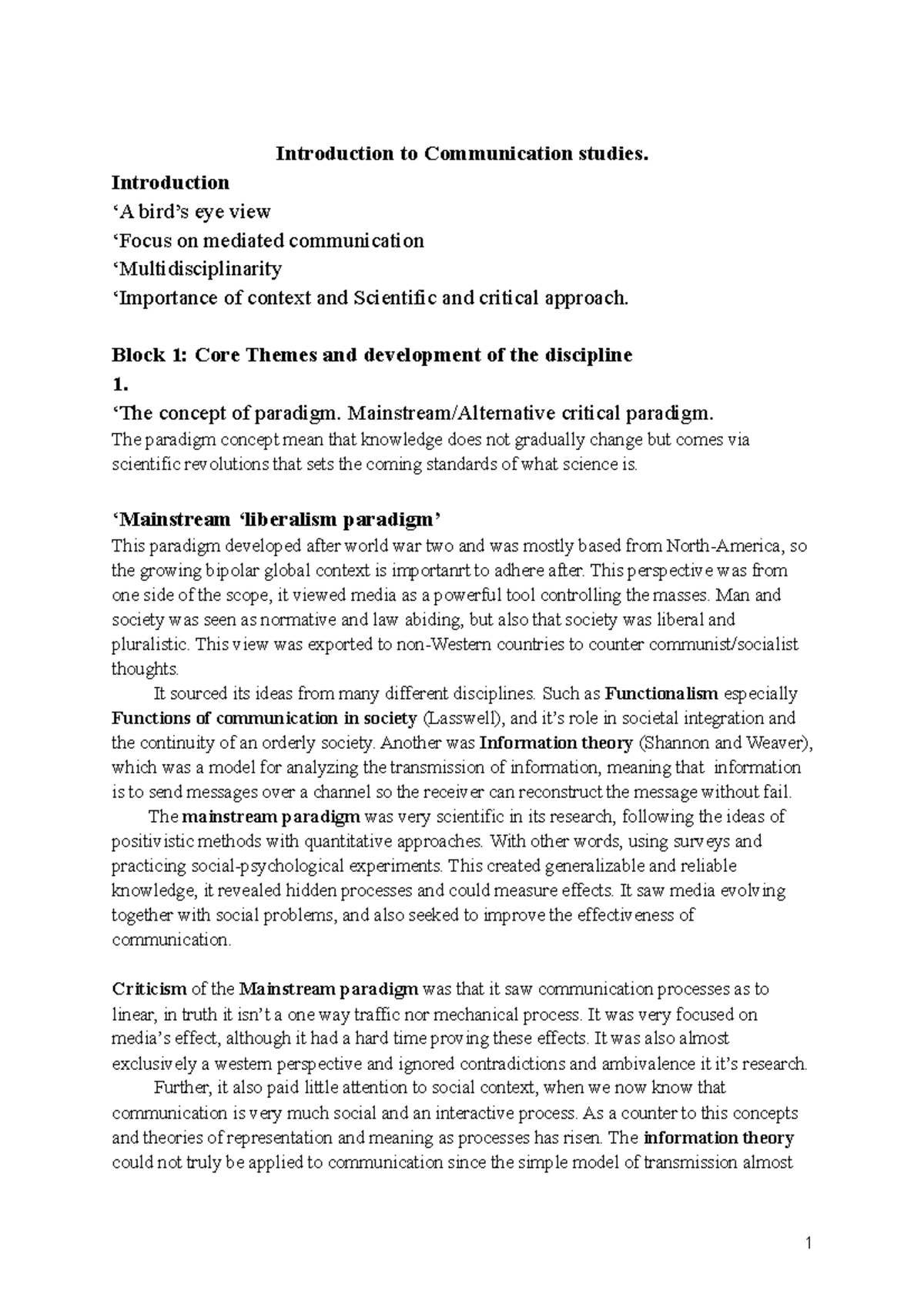 Communication Studies Summary (Amalia) - Introduction to Communication ...