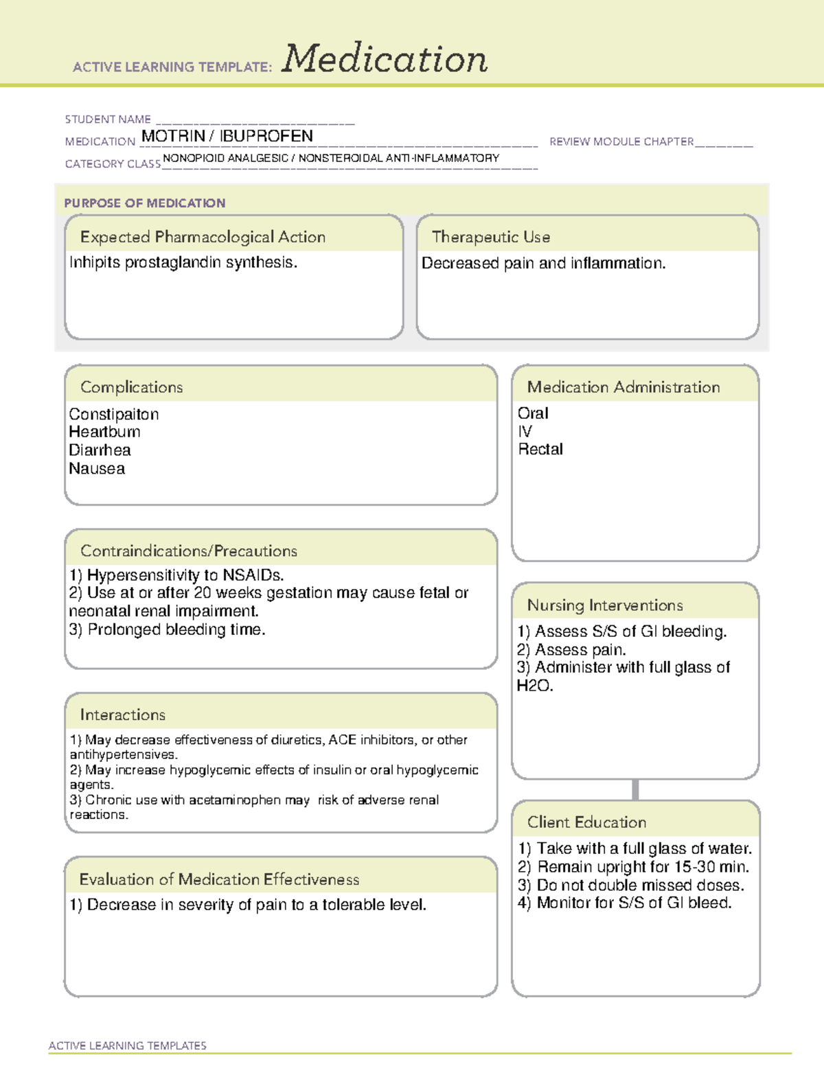 Active Learning Medication Template - Motrin - ACTIVE LEARNING ...
