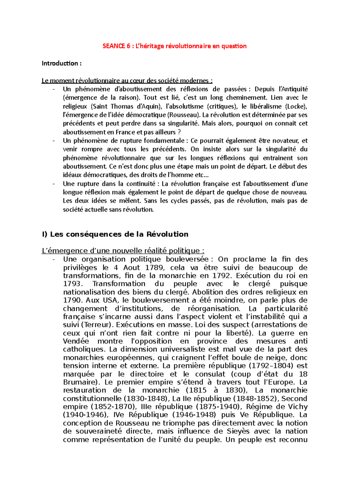 Cours, Seance 6 - SEANCE 6 : L’héritage révolutionnaire en question ...