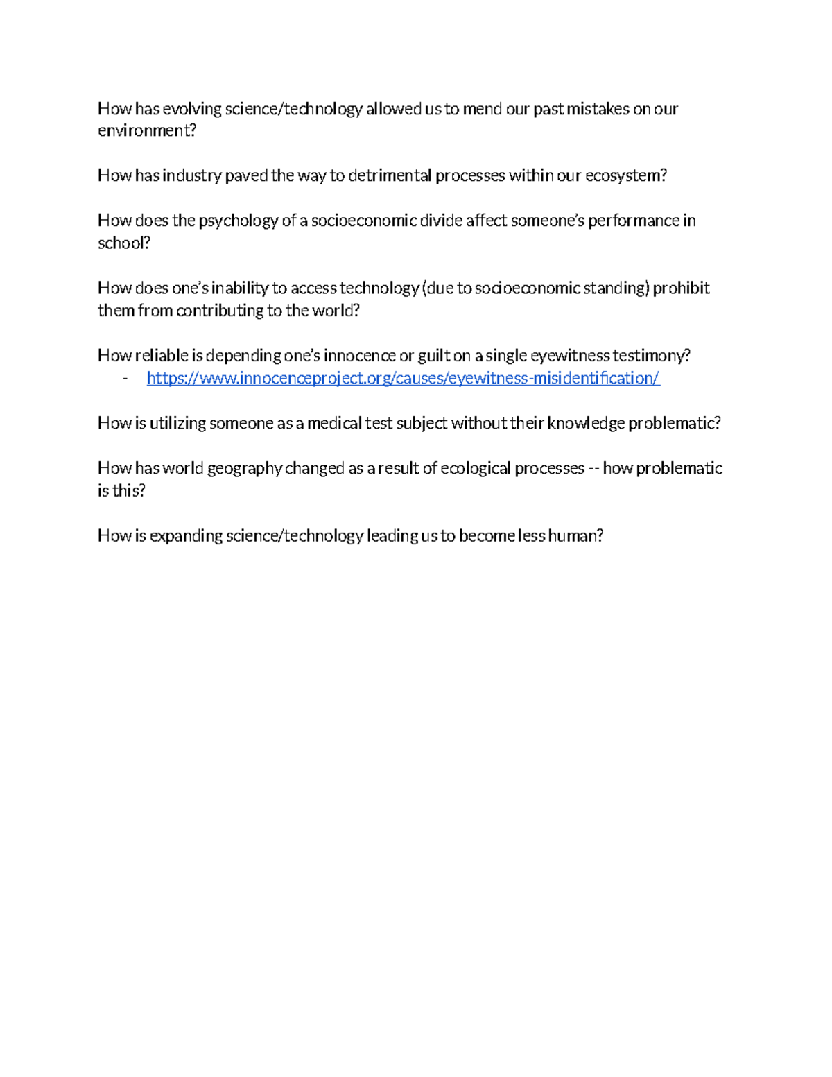 Copy of Potential Research Questions - How has evolving science ...