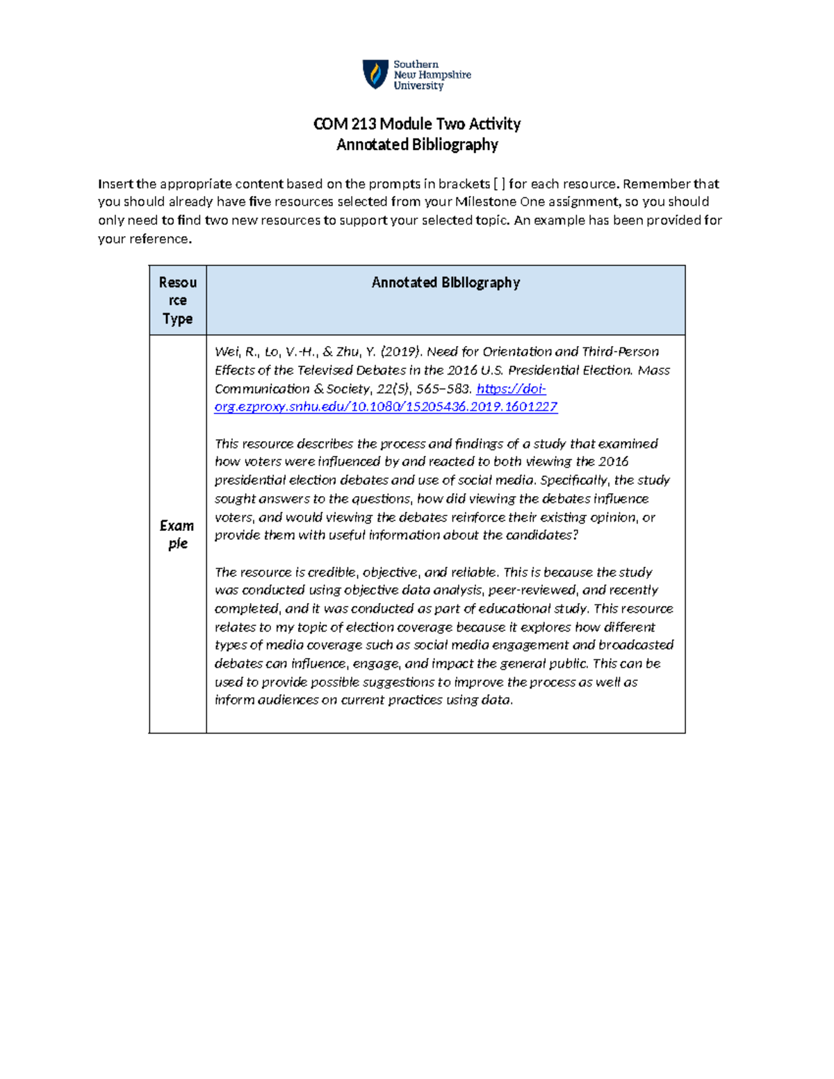 COM 213 Module Two Activity - COM 213 Module Two Activity Annotated Bibliography Insert the ...