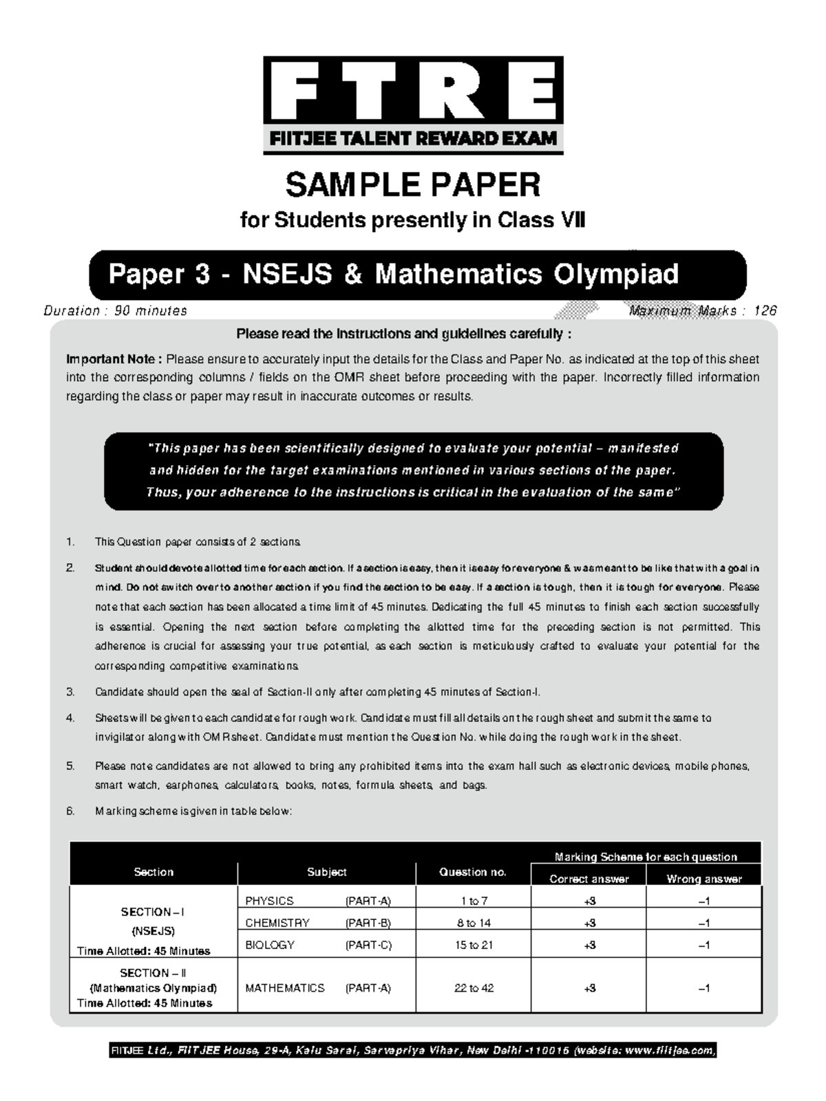 FTRE-2023- Sample Paper- Class-VII-P3- Nsejs & MO - FIITJEE Ltd ...