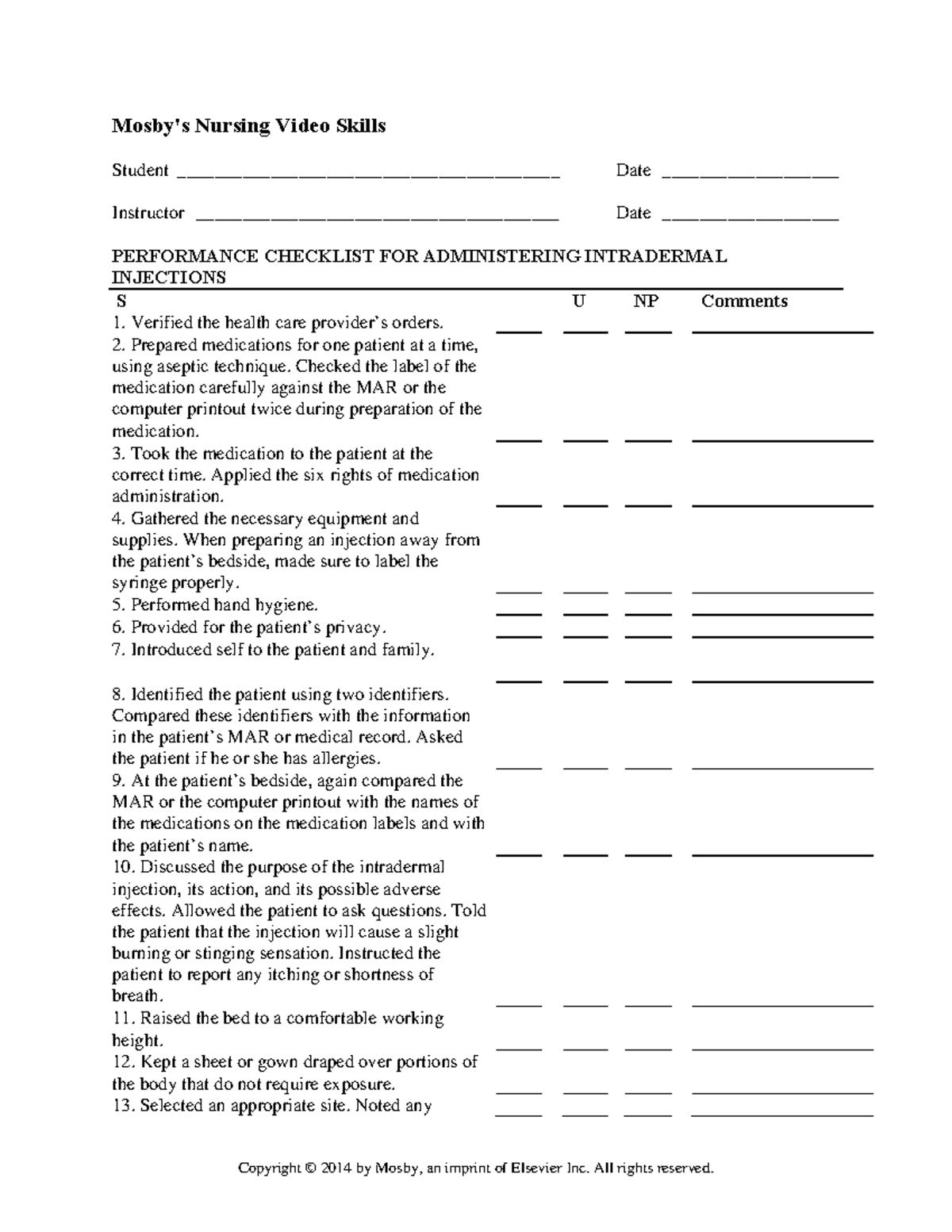 Administering Intradermal Injections-checklist - Copyright © 2014 by ...