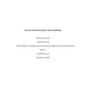 FPX 4010 A2 - Assessment 02: Interview and Interdisciplinary Issue Identification Capella ...