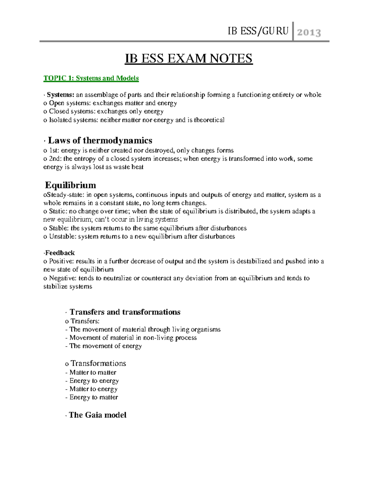 Cupdf - ib ess notes pdf - IB ESS EXAM NOTES TOPIC 1: Systems and ...