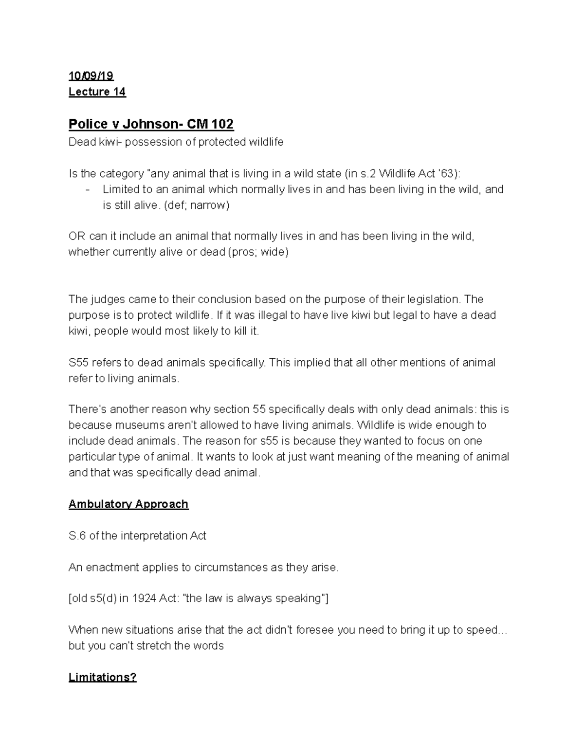 LAWS123-Lecture 14 - Police v Johnson - Lecture 14 Police v CM 102 Dead ...