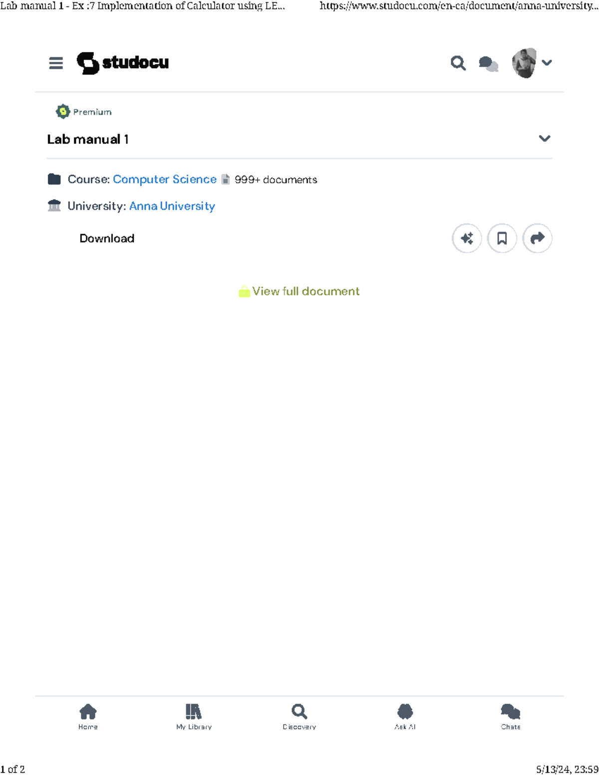 Lab manual 1 - Ex 7 Implementation of Calculator using LEX and YACC Date Aim To write a lex and ...