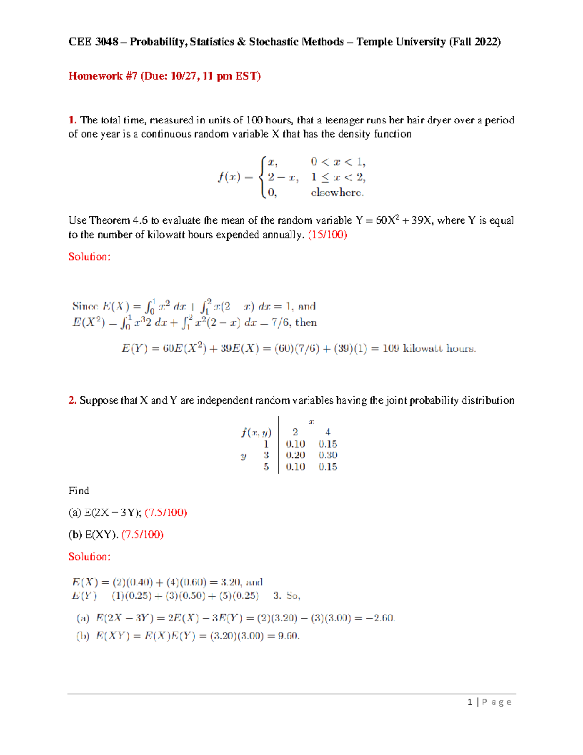 CEE 3048 Homework 7 Key - CEE 3048 – Probability, Statistics ...
