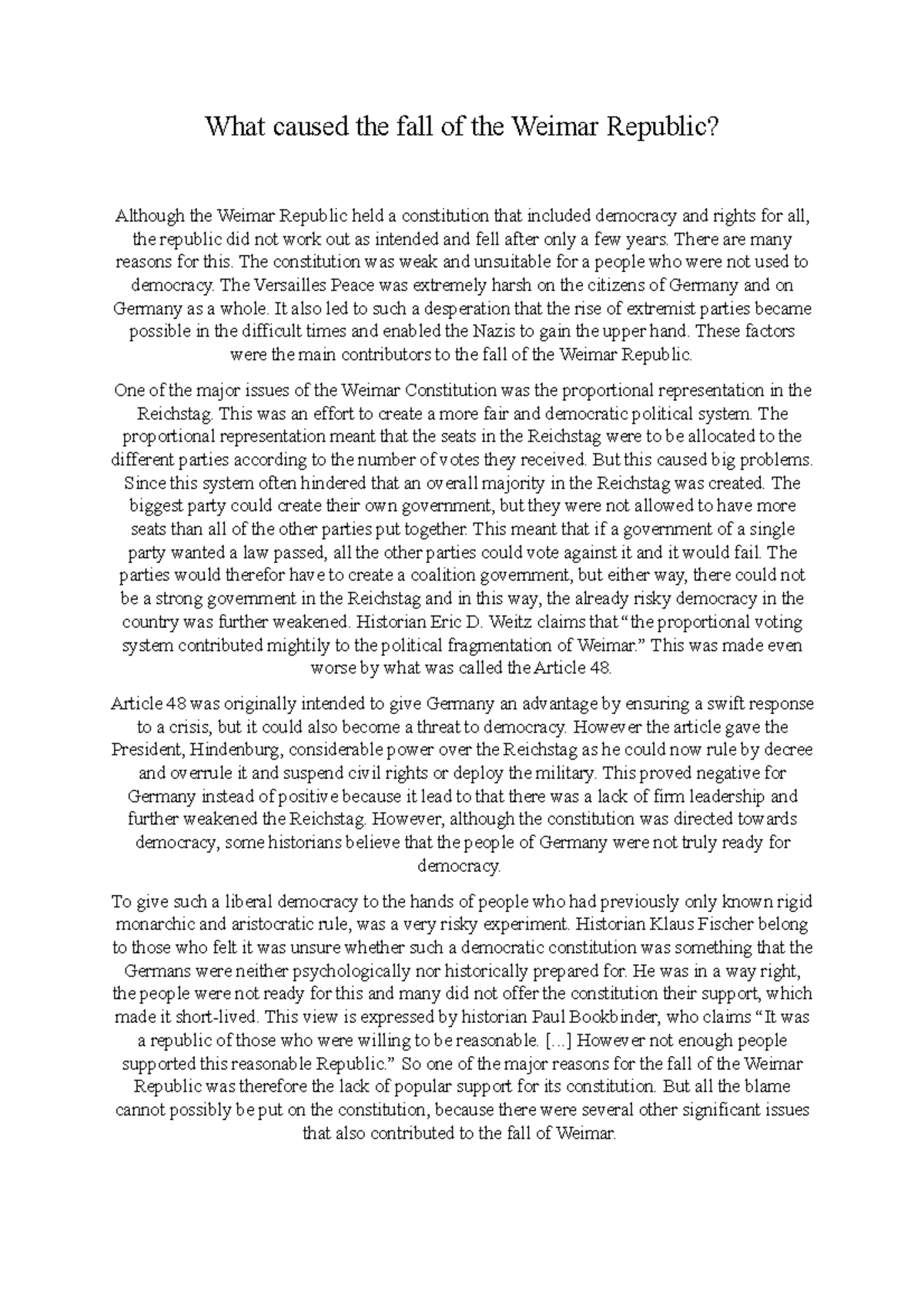 What caused the fall of the Weimar Republic - What caused the fall of ...