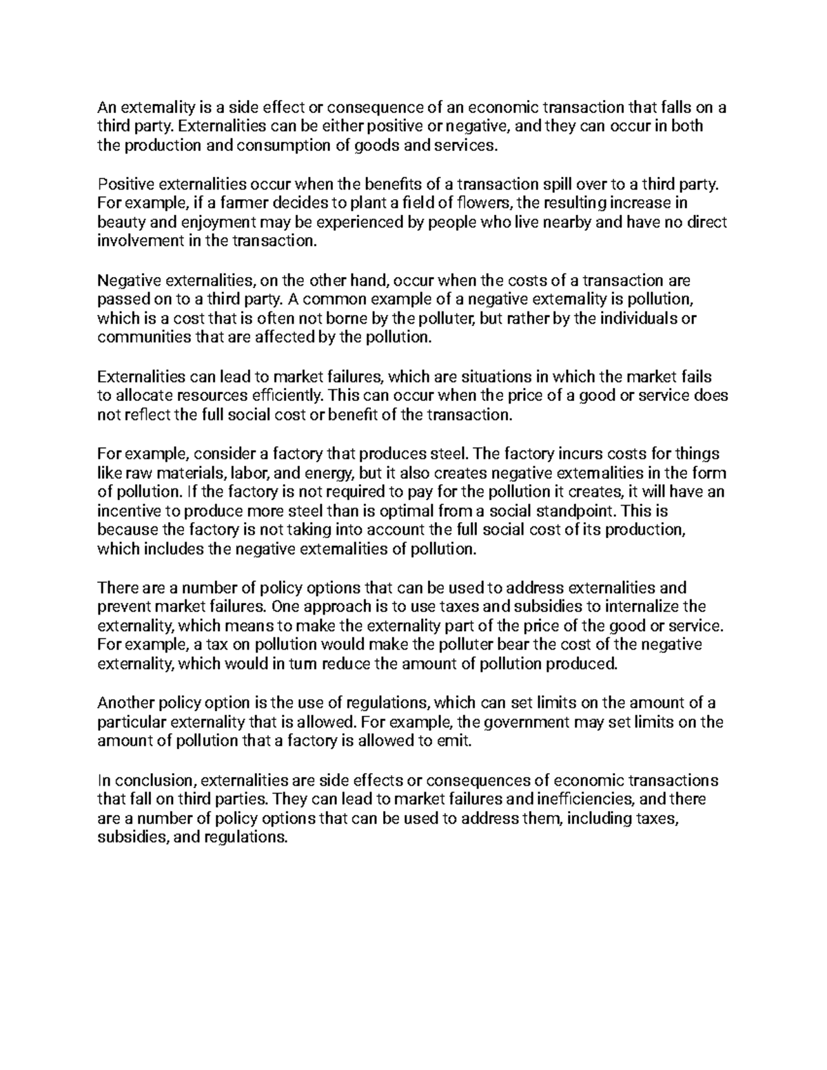 Externalities - lecture notes - An externality is a side effect or ...