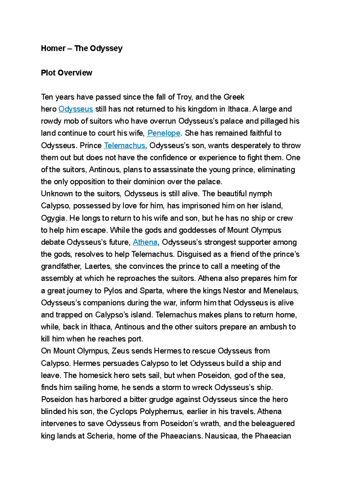 Homer - Odyssey - Plot overview - Homer The Odyssey Plot Overview Ten ...