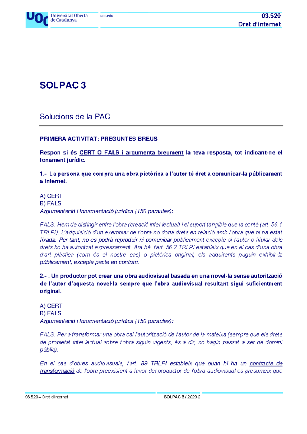 Solpac 3 - Derecho Internet , PAC 3, Catalan - Dret d’internet SOLPAC 3 Solucions de la PAC ...