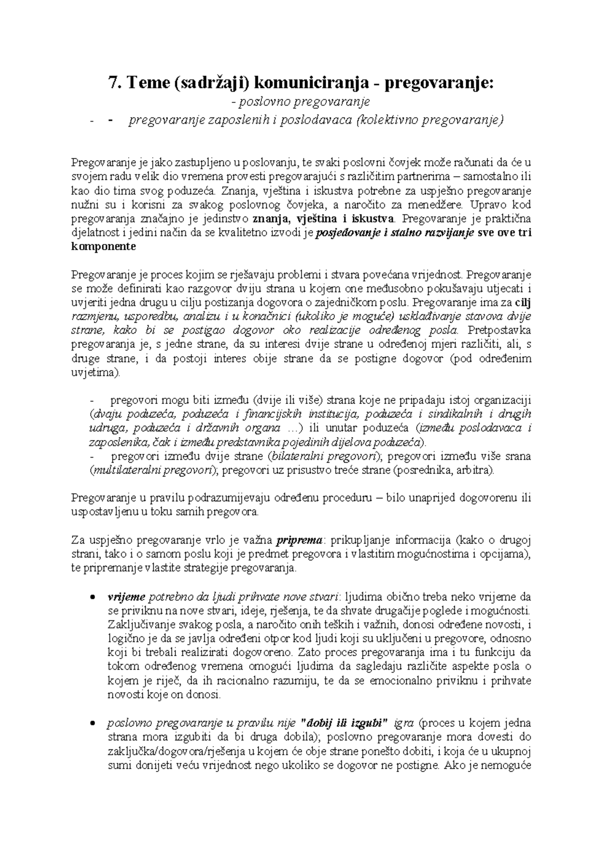 Pregovaranje - Lecture notes 11 - 7. Teme komuniciranja pregovaranje ...