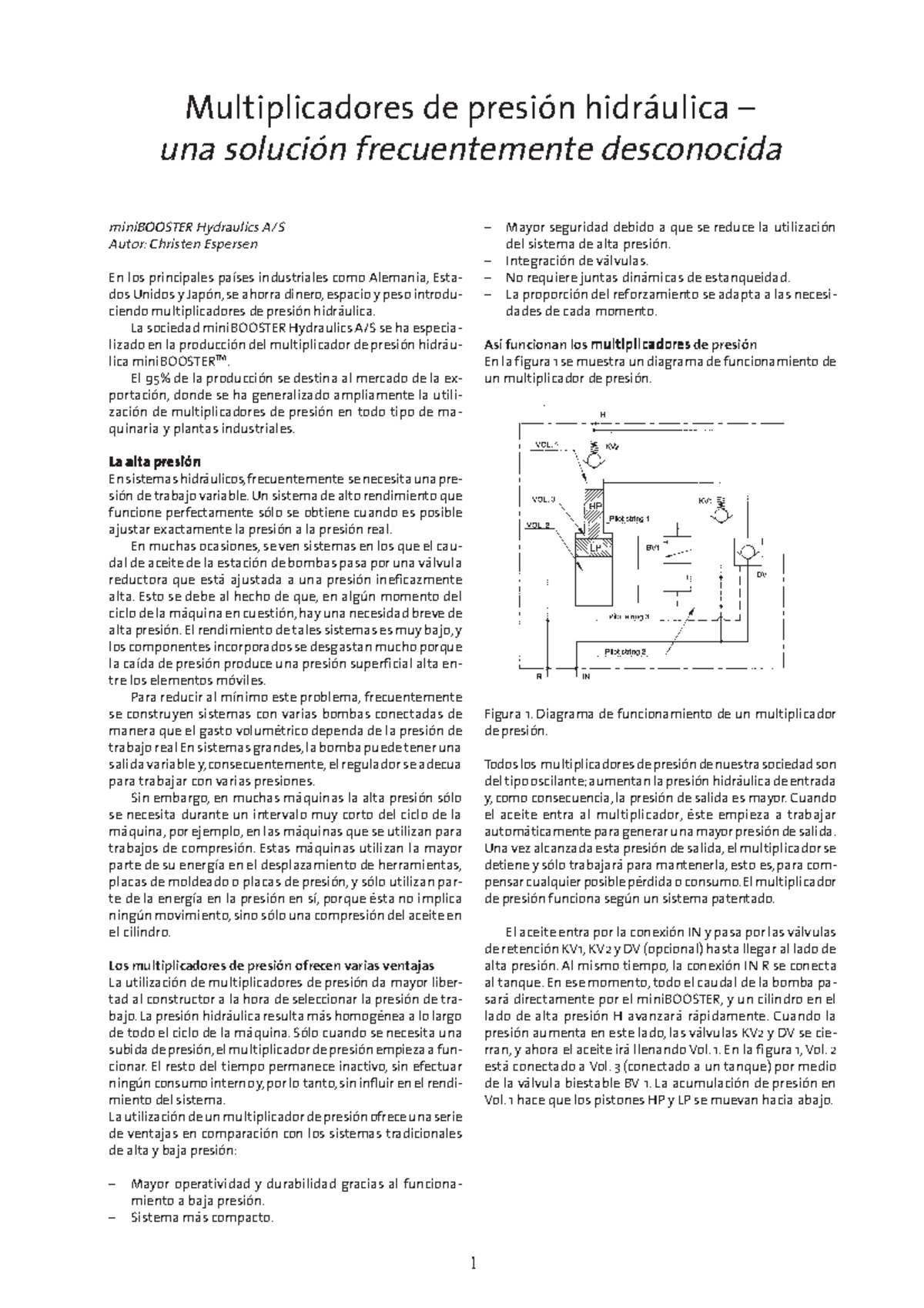 Multiplicador de fuerza - miniBOOSTER Hydraulics A/S Autor: Christen ...