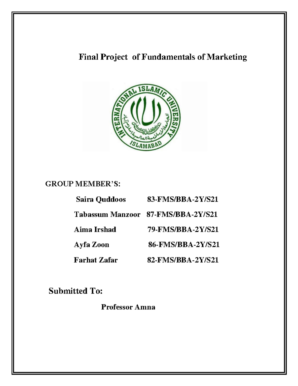 Final Project Marketing - Marketing Management - IIUI - Studocu