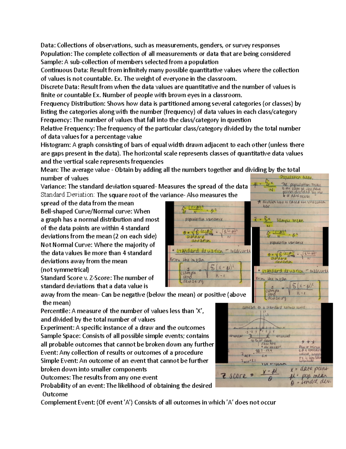 Intro to Stats Test #1 - Data: Collections of observations, such as ...