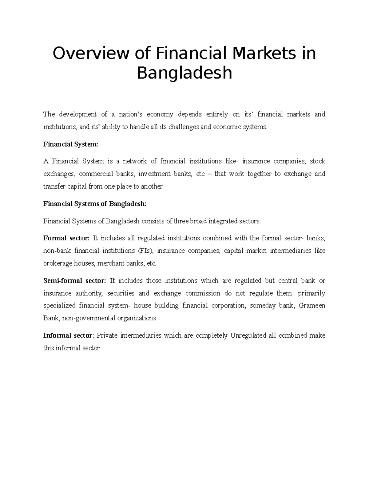 Overview of Financial Systems in Bangladesh - Overview of Financial ...