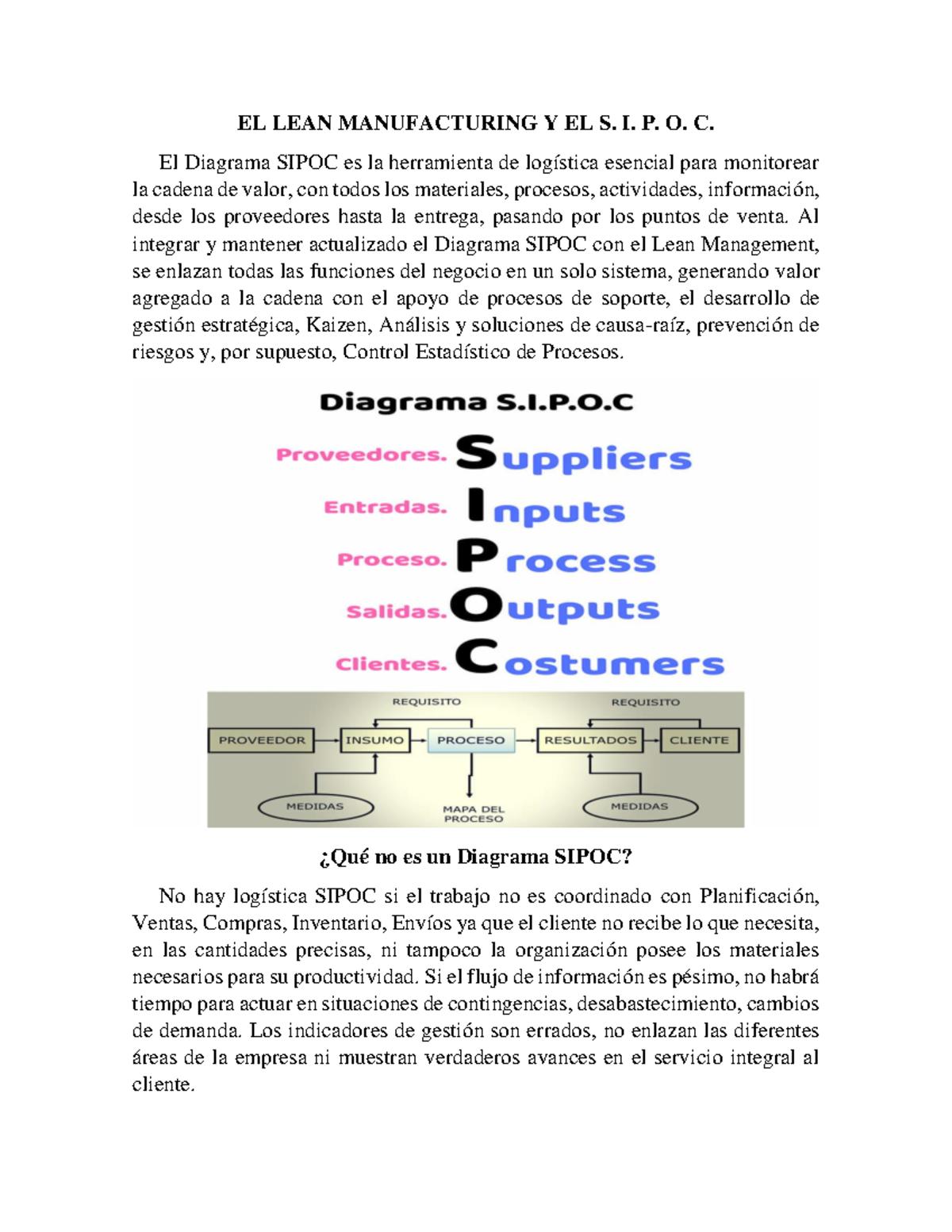 El LEAN Manufacturing Y EL Sipoc - EL LEAN MANUFACTURING Y EL S. I. P ...