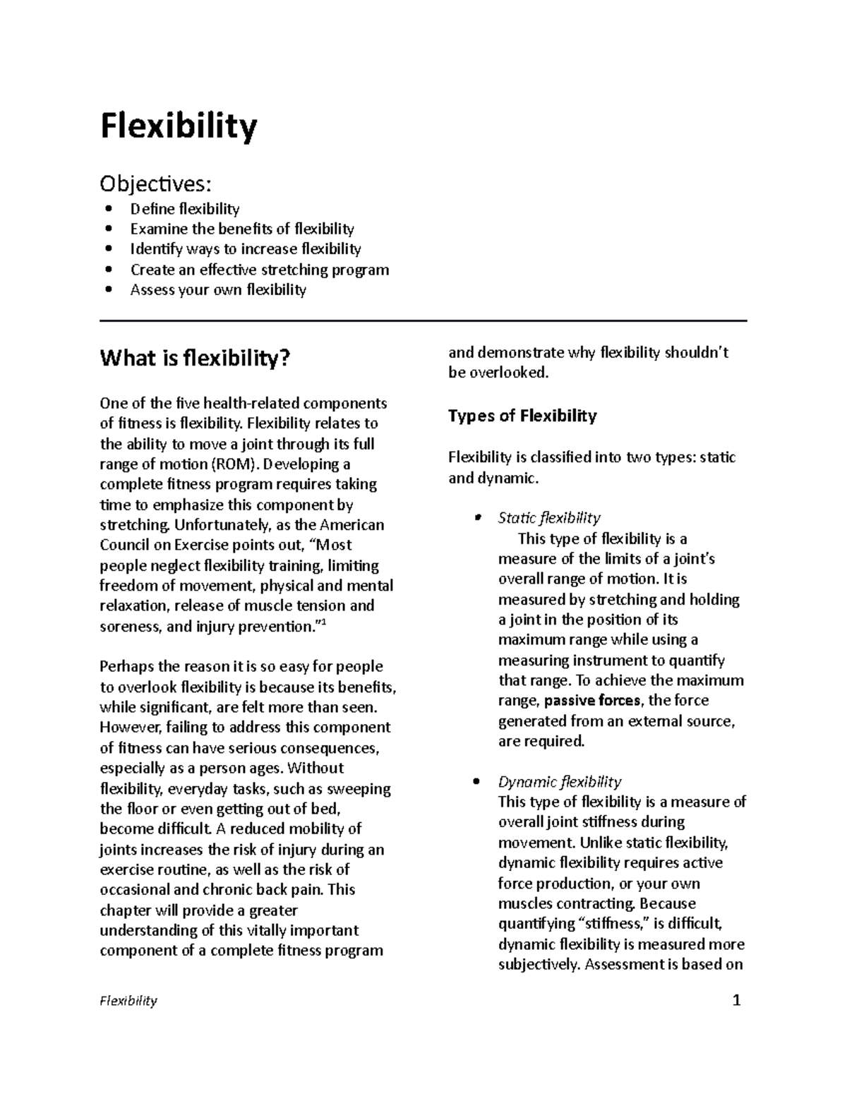 Flexibility-2 - Mr O'Neil class - Flexibility Objectives: Define flexibility Examine the - Studocu