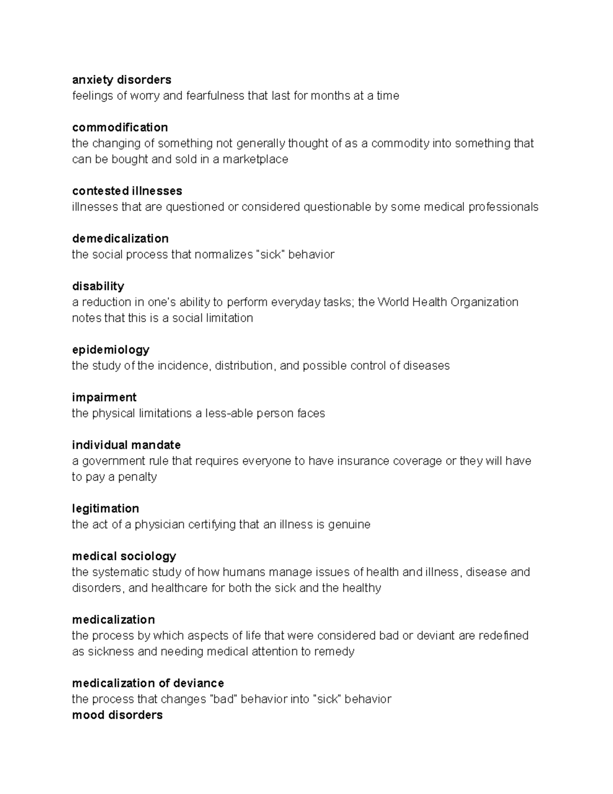 Chpater 19-21 Terms And Definitions - anxiety disorders feelings of ...