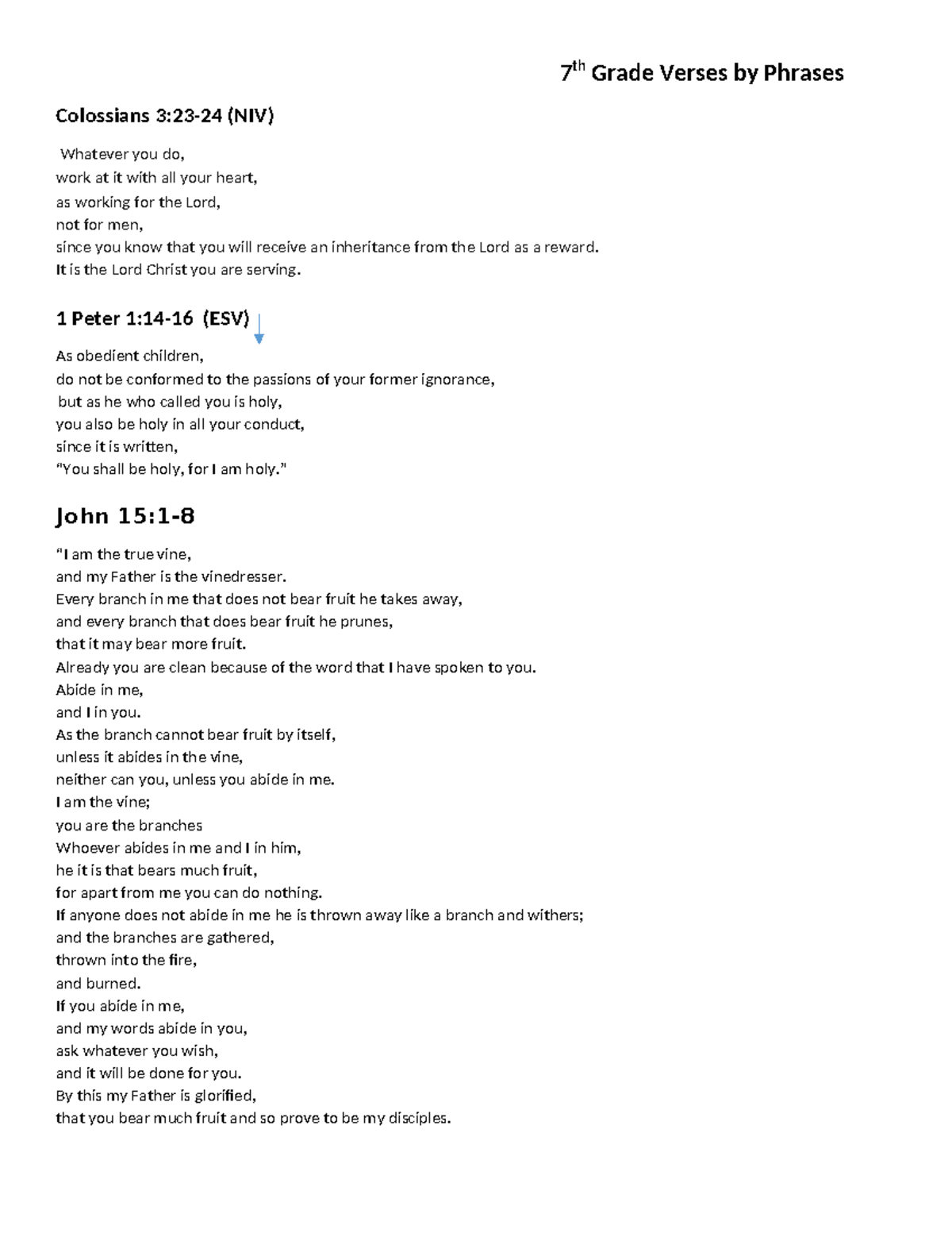 7th Grade Verses by Phrases for the year edited 2023 - 7 th Grade ...