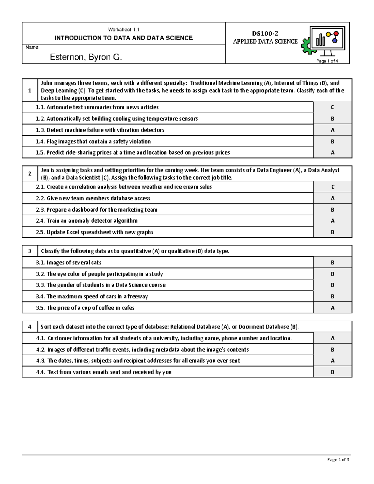 DS100-2 WS 1.1 Esternon, BG - Page 1 of 3 Worksheet 1. INTRODUCTION TO DATA AND DATA SCIENCE ...