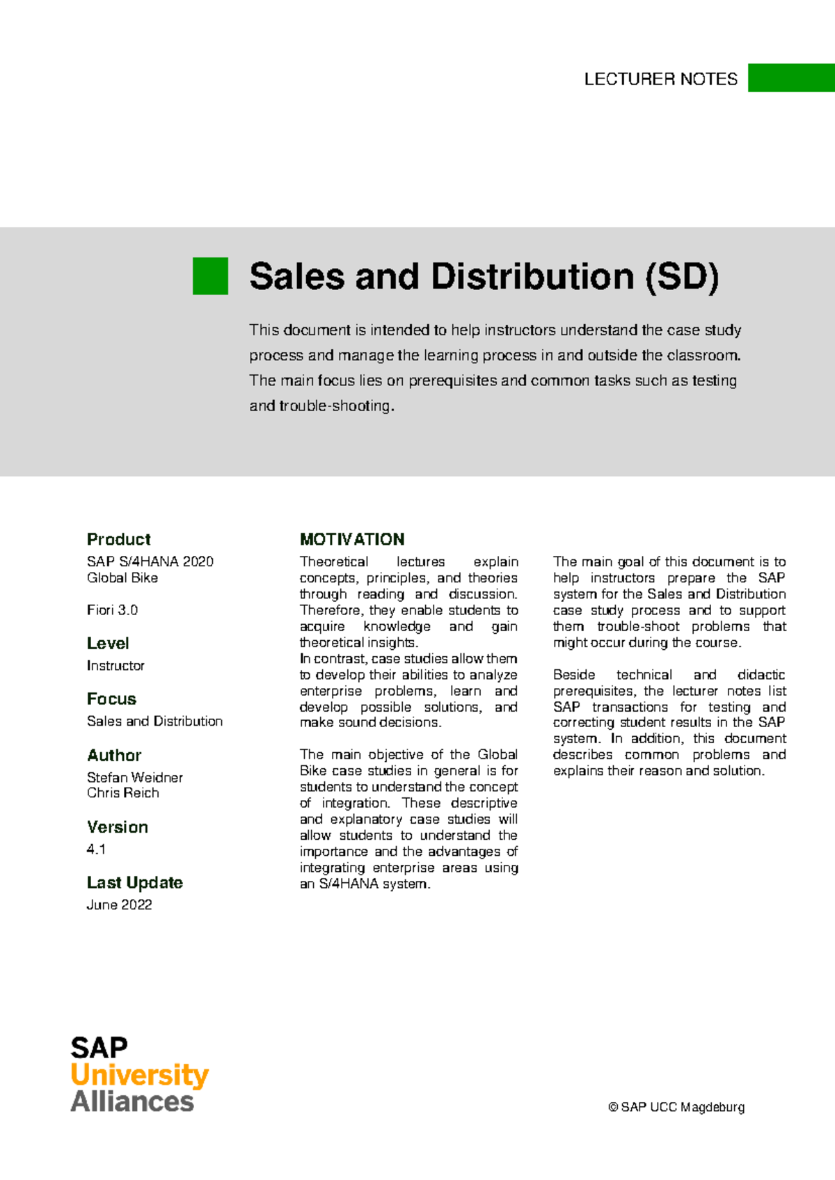 Intro S4HANA Using Global Bike Notes SD en v4 - © SAP UCC Magdeburg ...