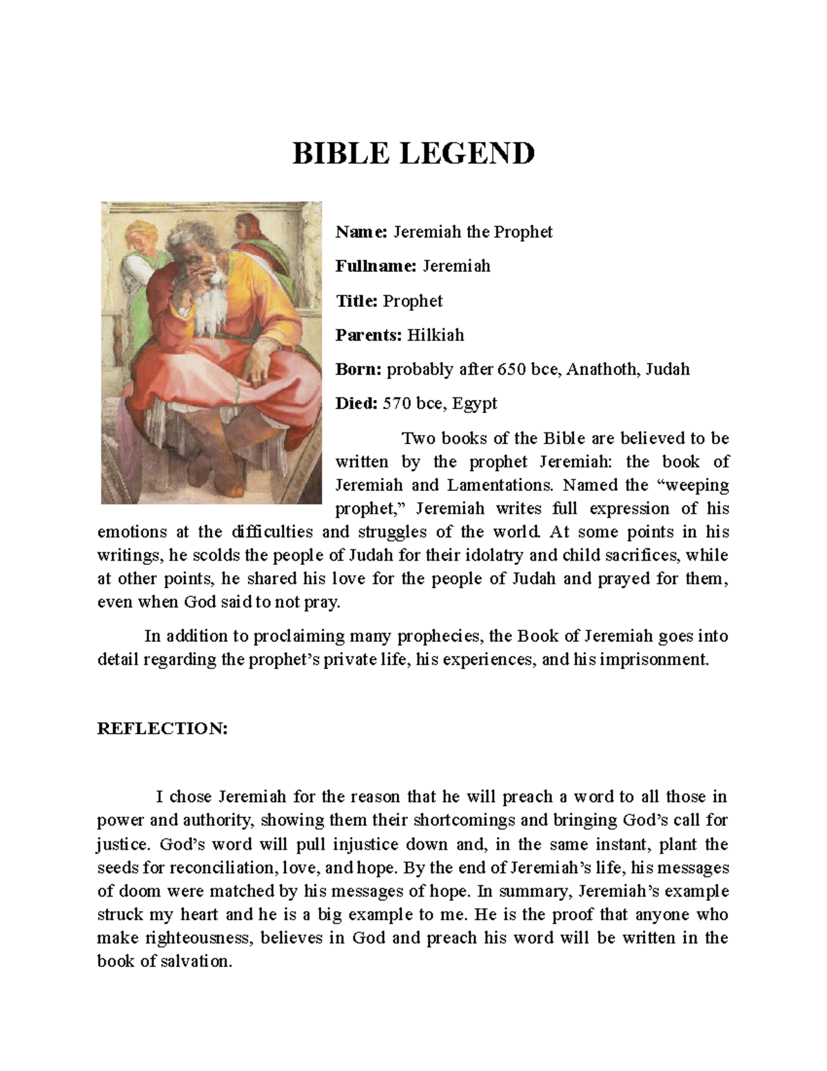 Bible Legend - eiehehhdhdh - BIBLE LEGEND Name: Jeremiah the Prophet ...