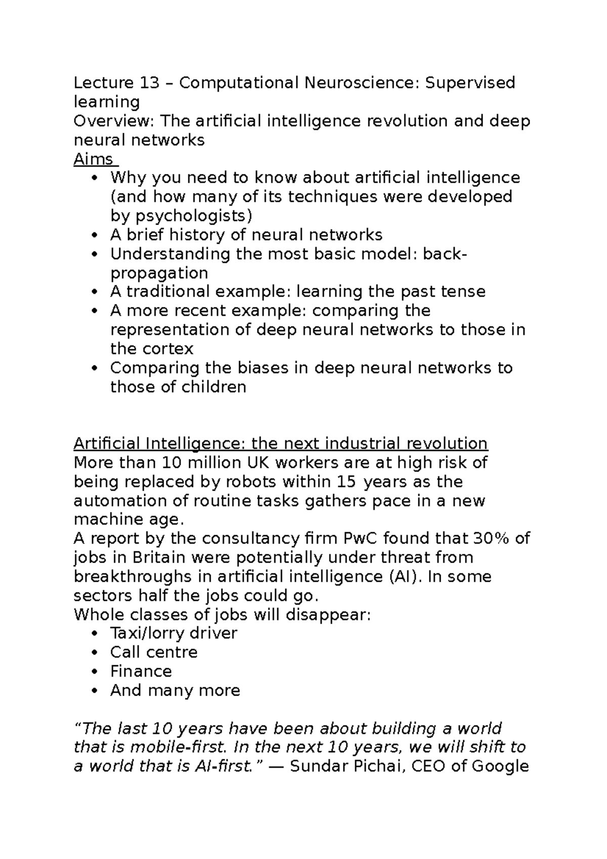 Lecture 13 Supervised Learning Lecture 13 Computational