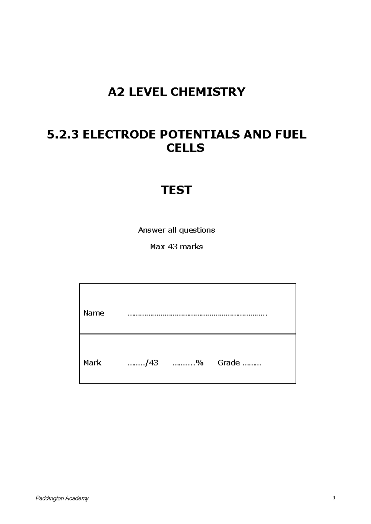 Electrode potentials and fuel cells test - A2 LEVEL CHEMISTRY 5.2 ...