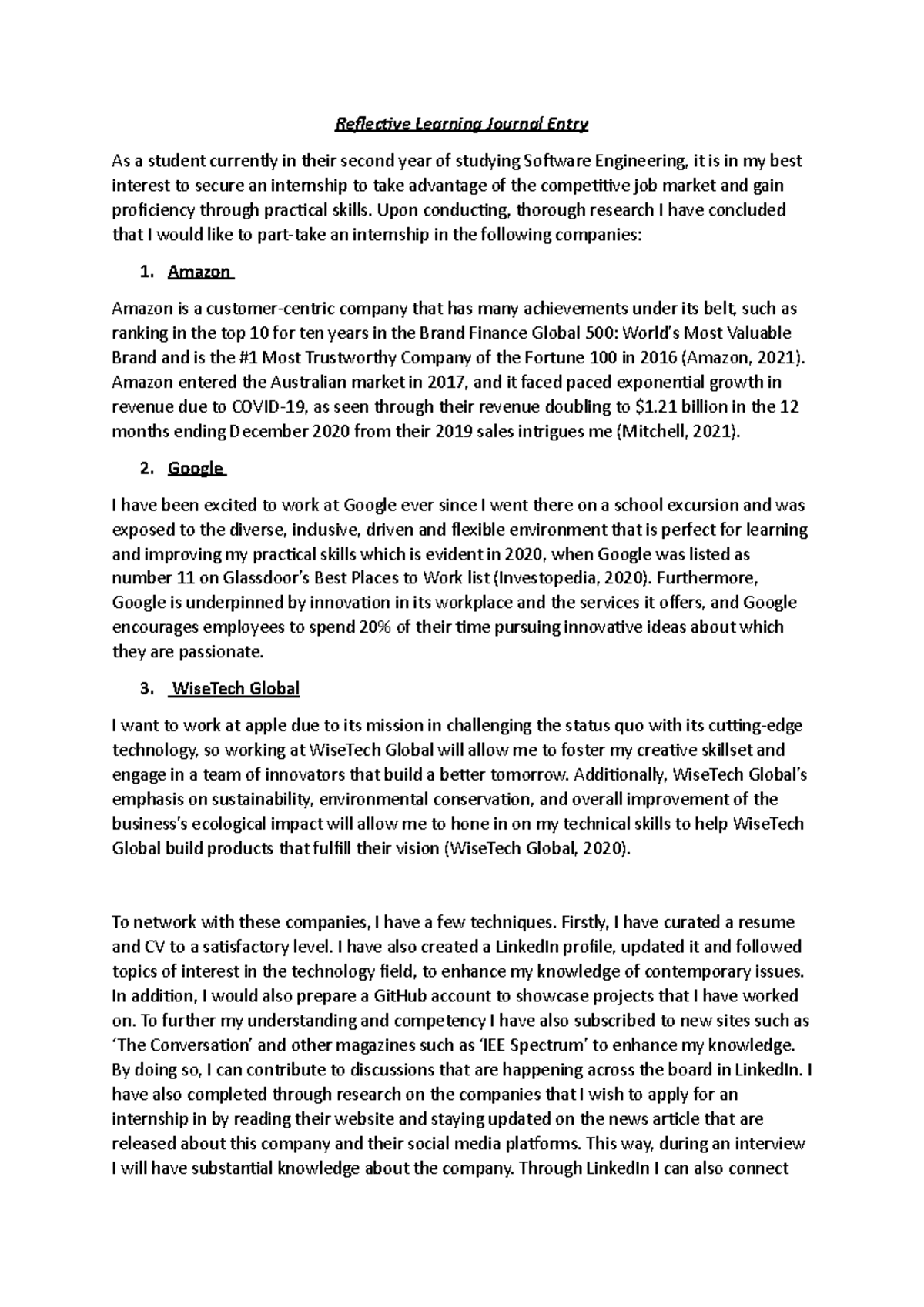 Reflective Learning Journal Entry - 41035 - Studocu