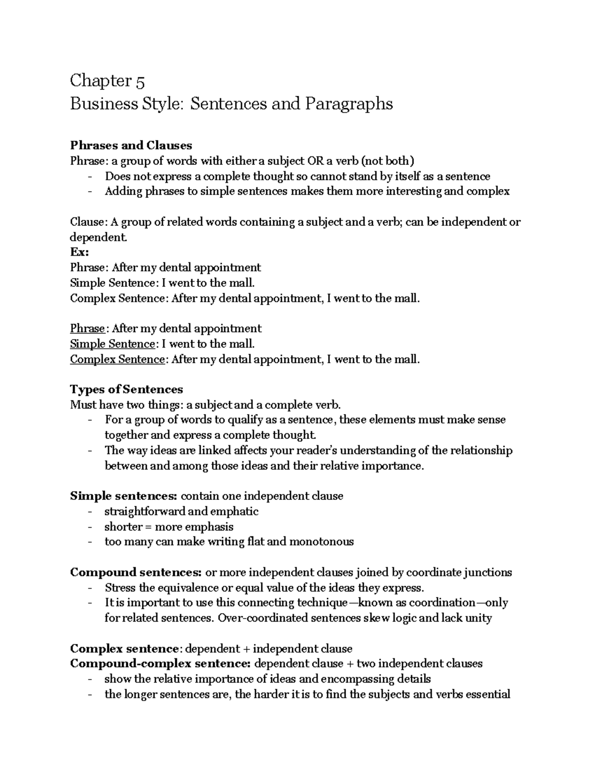 Chapter 5 - Chapter 5 Business Style: Sentences and Paragraphs Phrases ...