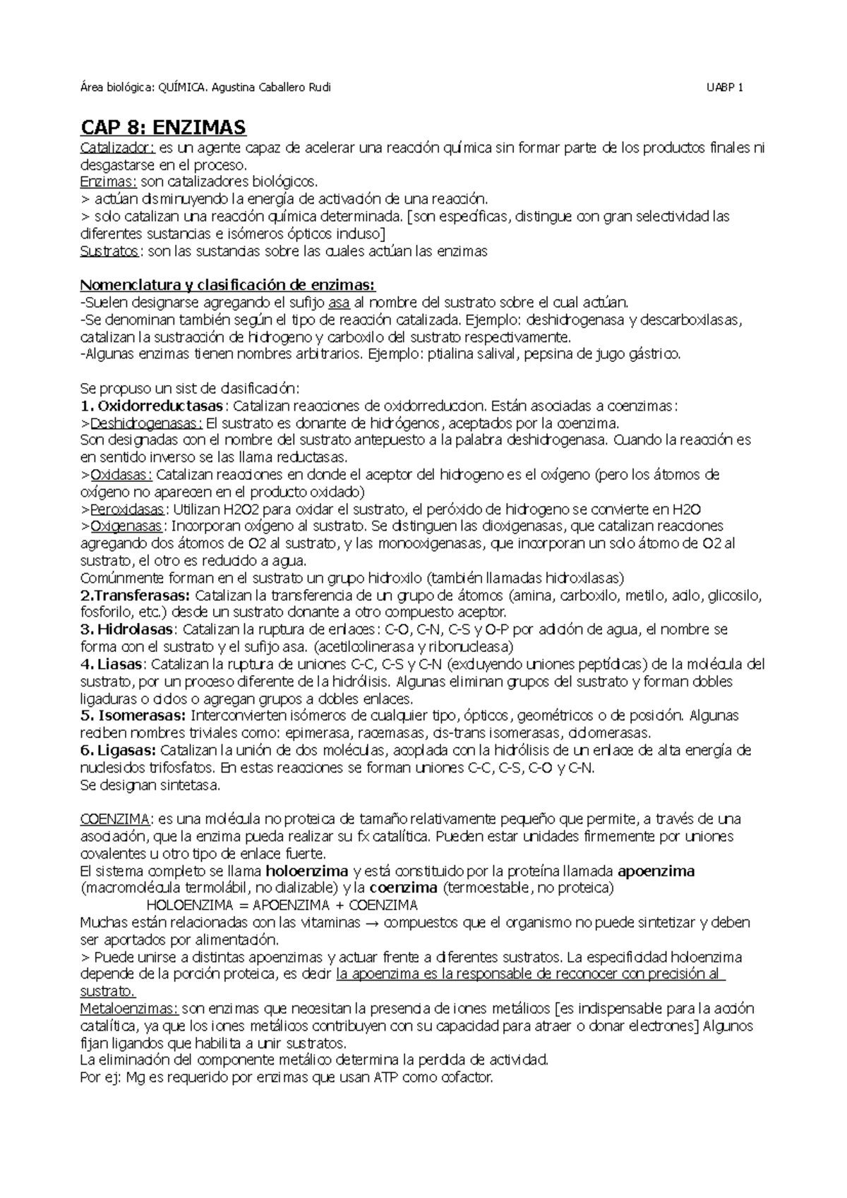 NUT - Enzimas y Metabolismo HDC - CAP 8: ENZIMAS Catalizador: es un ...