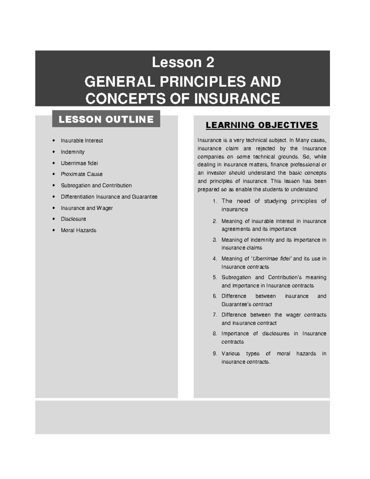 General Principles of Insurance - Lesson 2 GENERAL PRINCIPLES AND ...