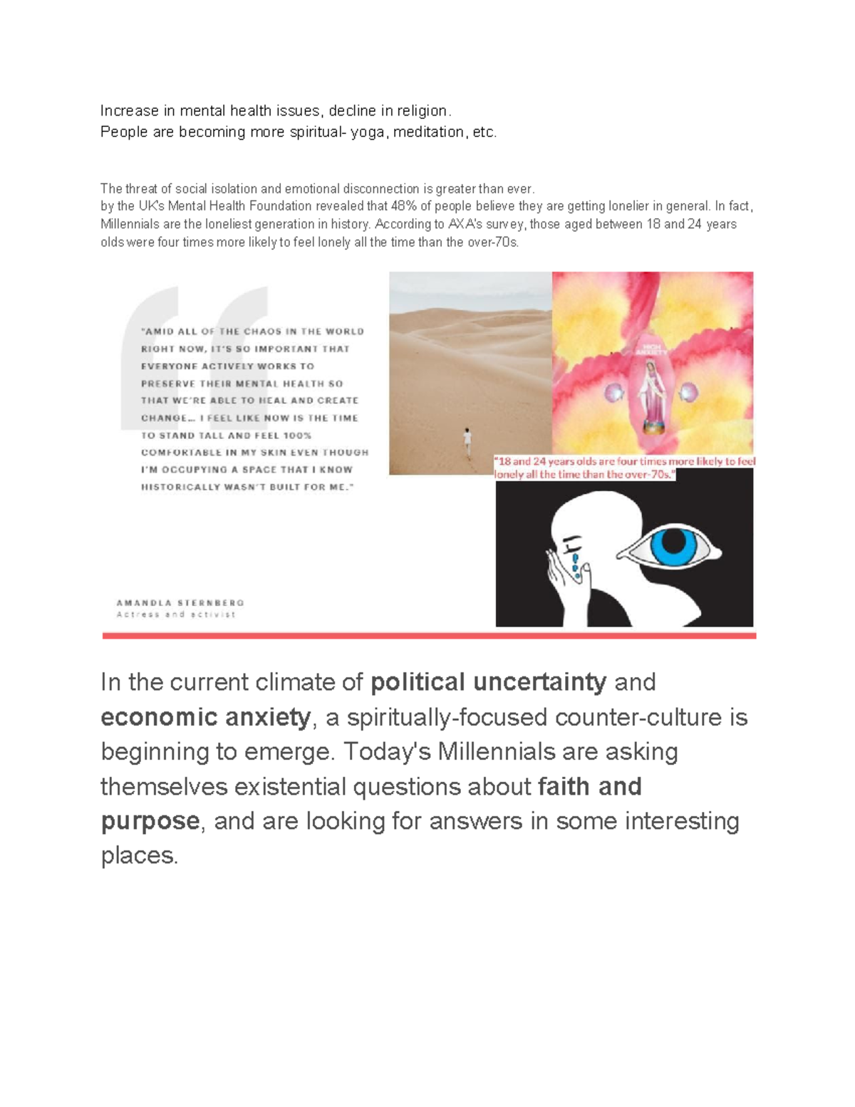 Lecture Notes - Sociological Theory - Increase in mental health issues ...