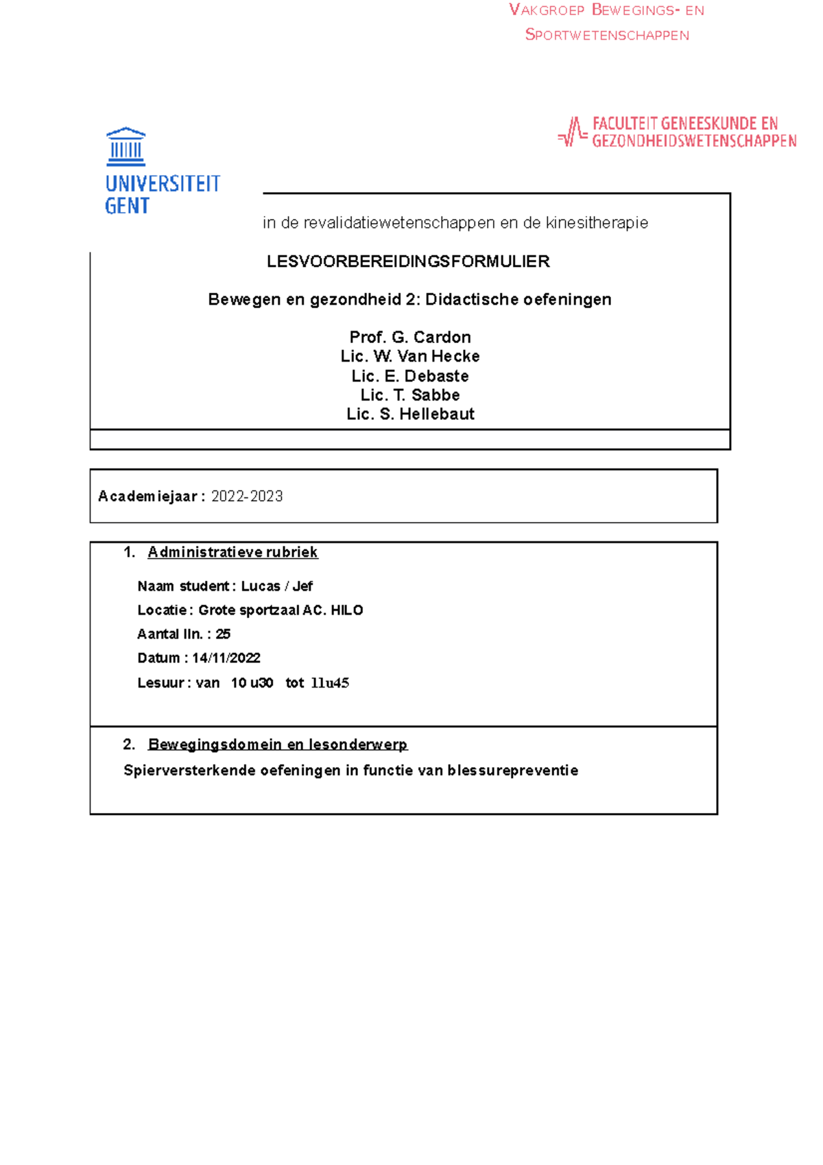 Lesvoorbereiding - 2e bachelor in de revalidatiewetenschappen en de ...