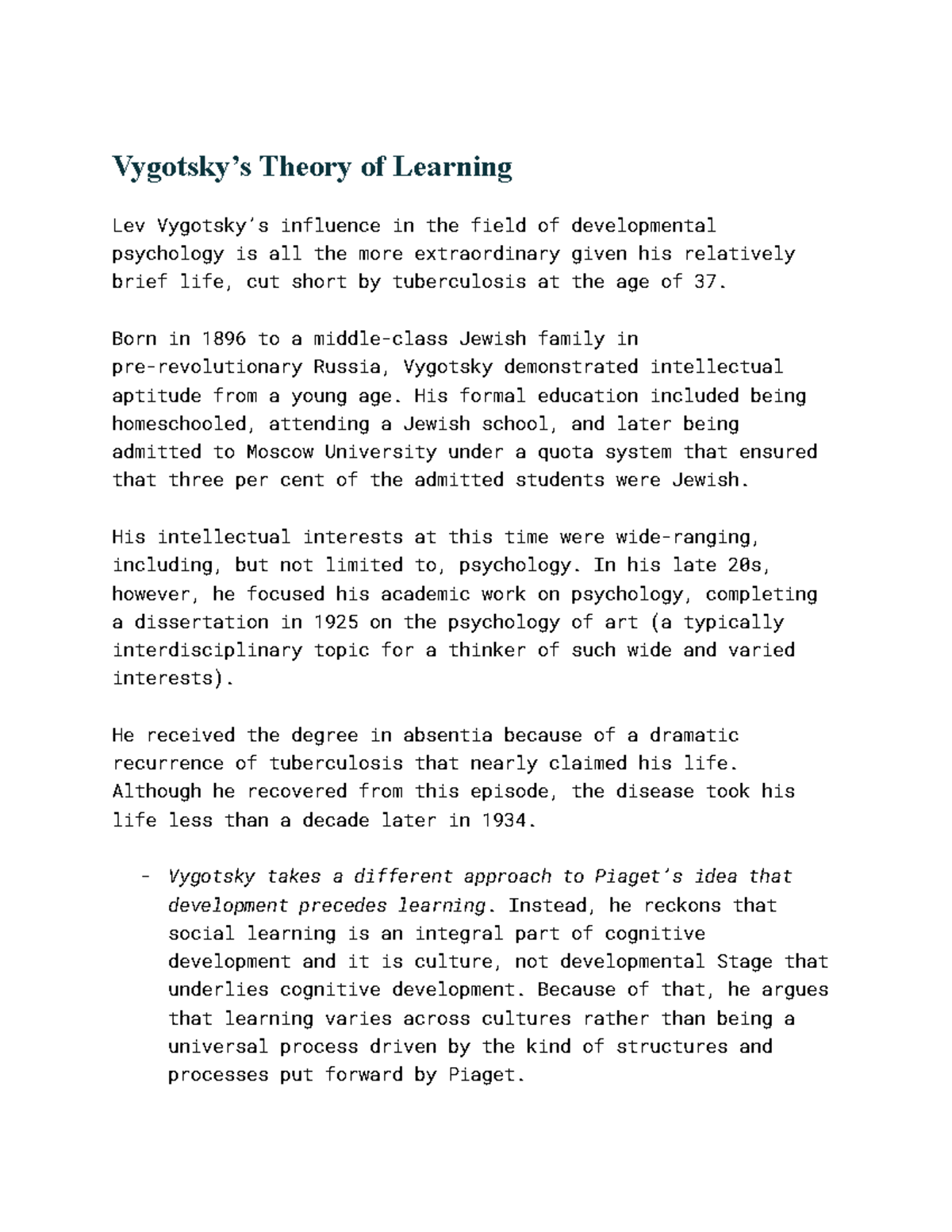 Vygotsky - Vygotsky’s Theory of Learning Lev Vygotsky’s influence in ...