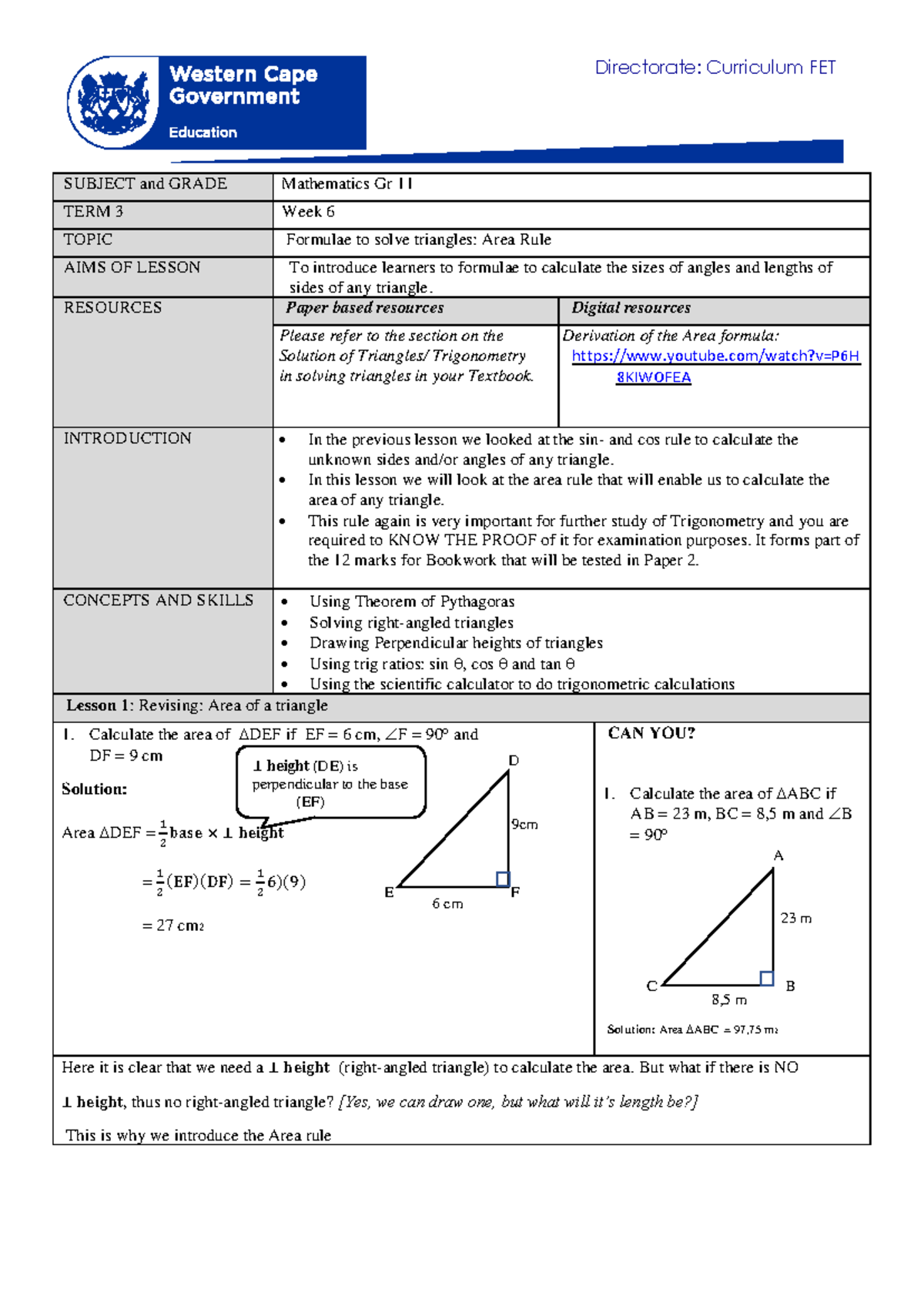 Mathematics Grade 11 Term 3 Week 6 2020 - SUBJECT and GRADE Mathematics ...