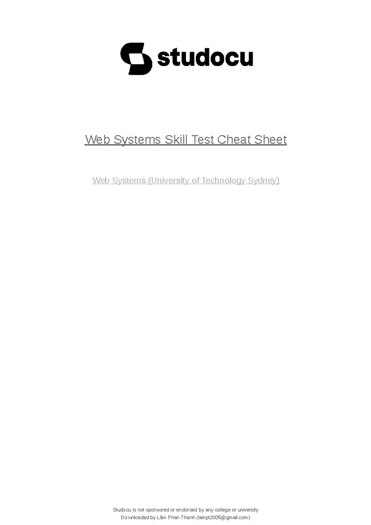 Web Systems Skill Test Cheat Sheet Web Systems Skill Test Cheat Sheet Web Systems University 