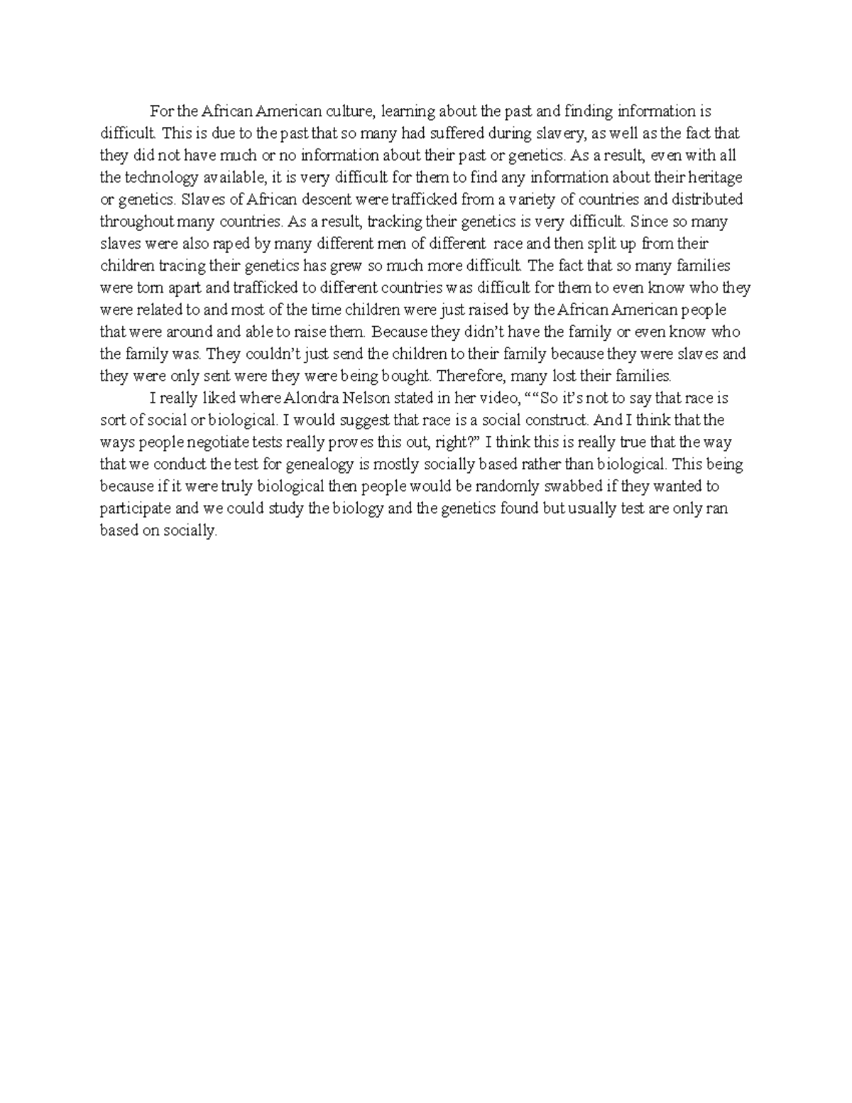 Chapter 17 Journal Soc100 NU - For the African American culture ...