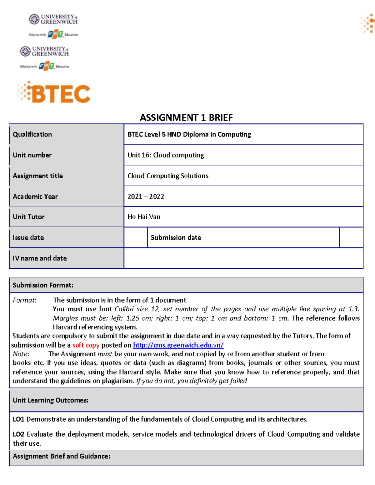 1644 - ASM1 - done - ASSIGNMENT 1 BRIEF Qualification BTEC Level 5 HND Diploma in Computing Unit ...