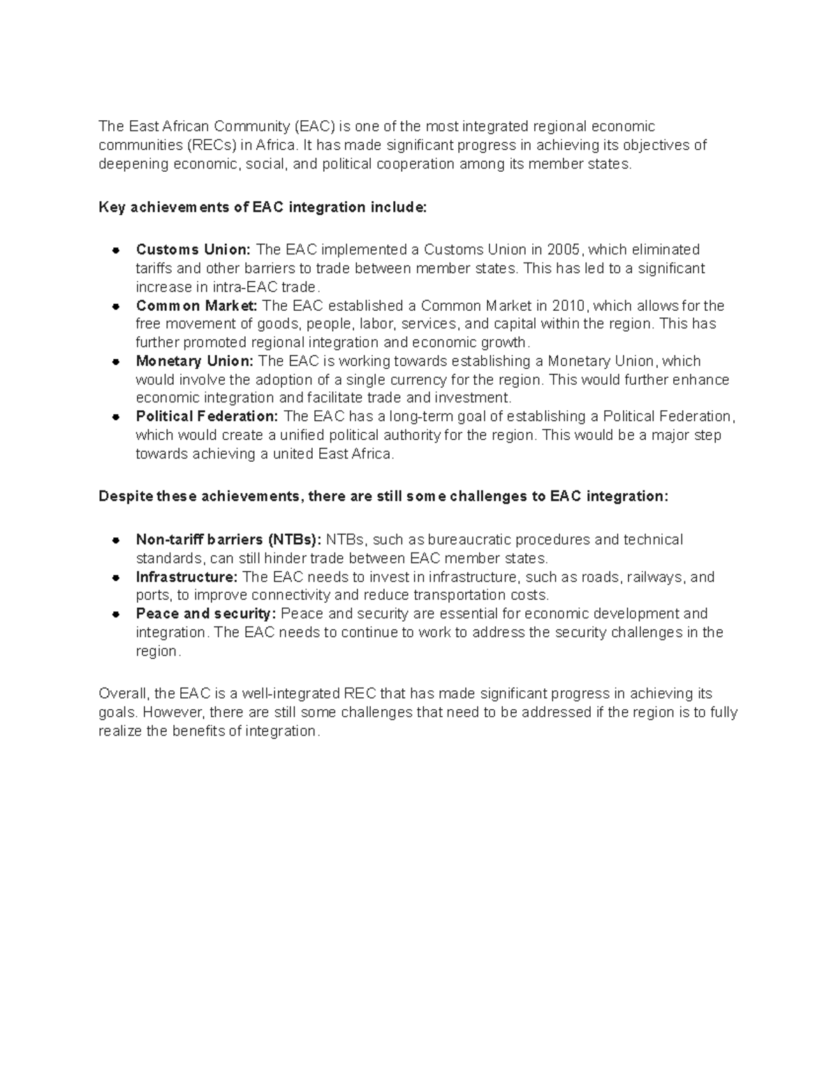 How well integrated is the EAC - The East African Community (EAC) is ...