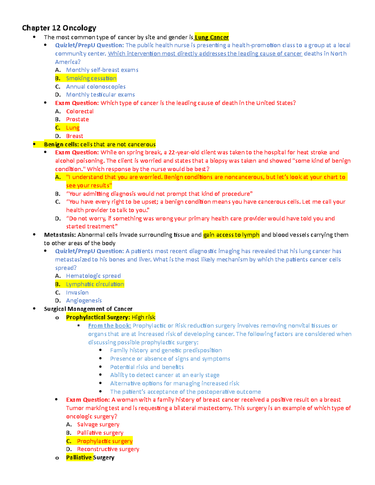 Exam#1 Study Guide - TG Chapter - Chapter 12 Oncology The most common ...