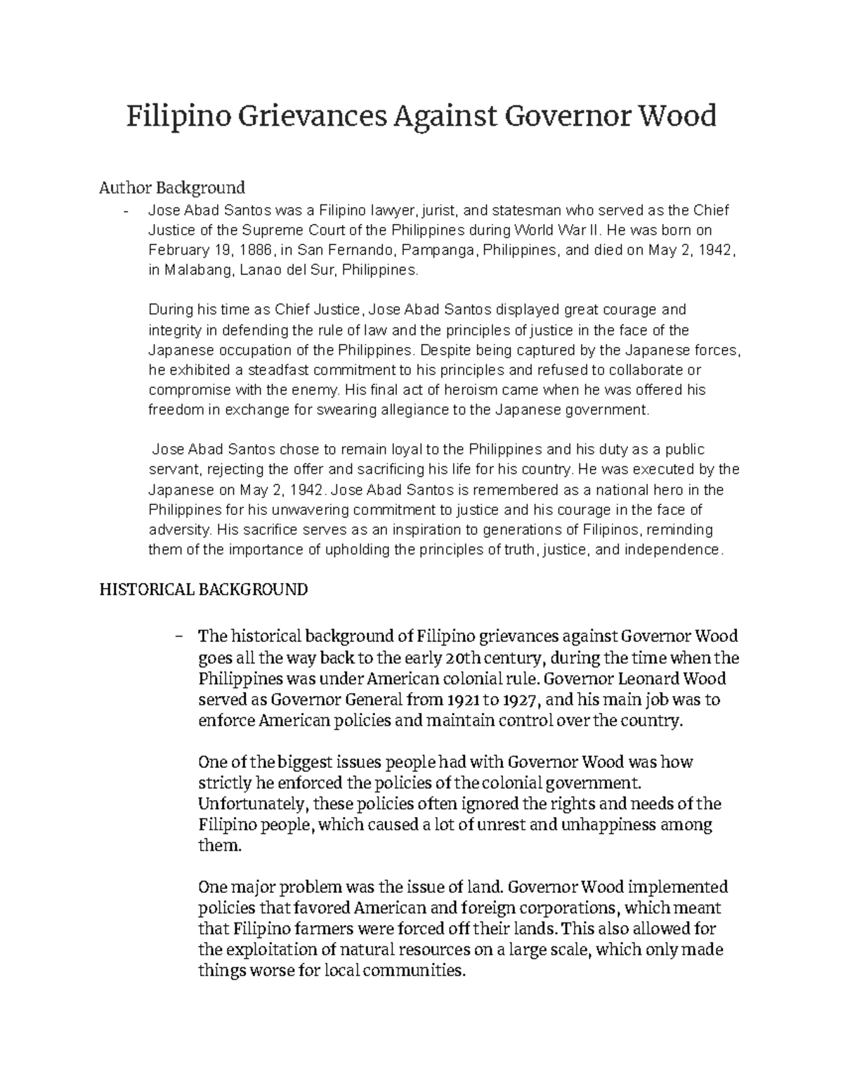 Filipino Grievances Against Governor Wood - He was born on February 19 ...