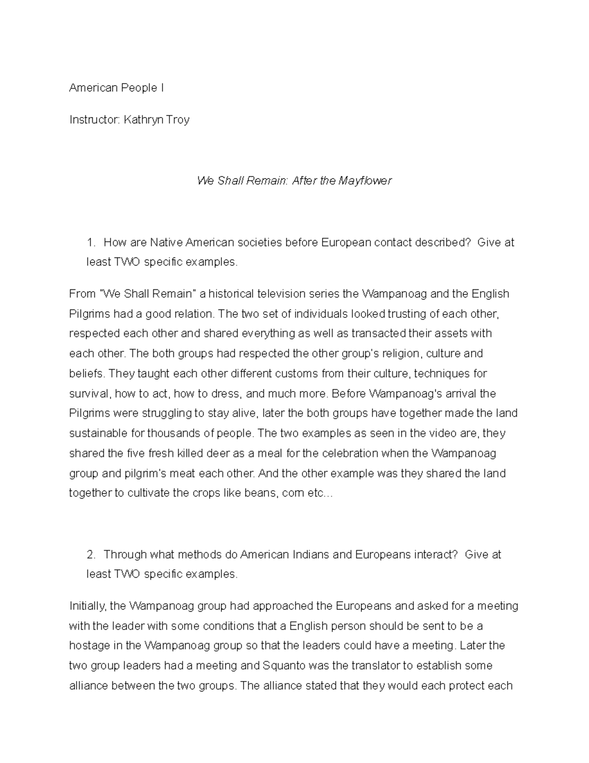 2. After the Mayflower (Q A) - American People I Instructor: Kathryn ...