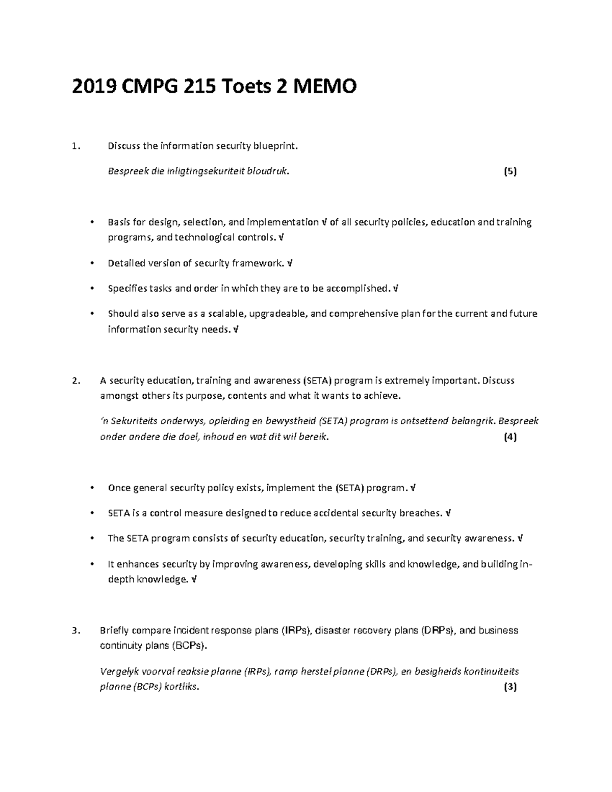 2019 CMPG 215 test 2 MEMO - 2019 CMPG 215 Toets 2 MEMO Discuss the ...