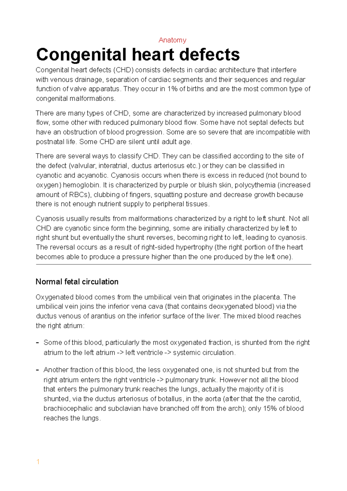 Congenital heart diseases notes - Anatomy Congenital heart defects ...