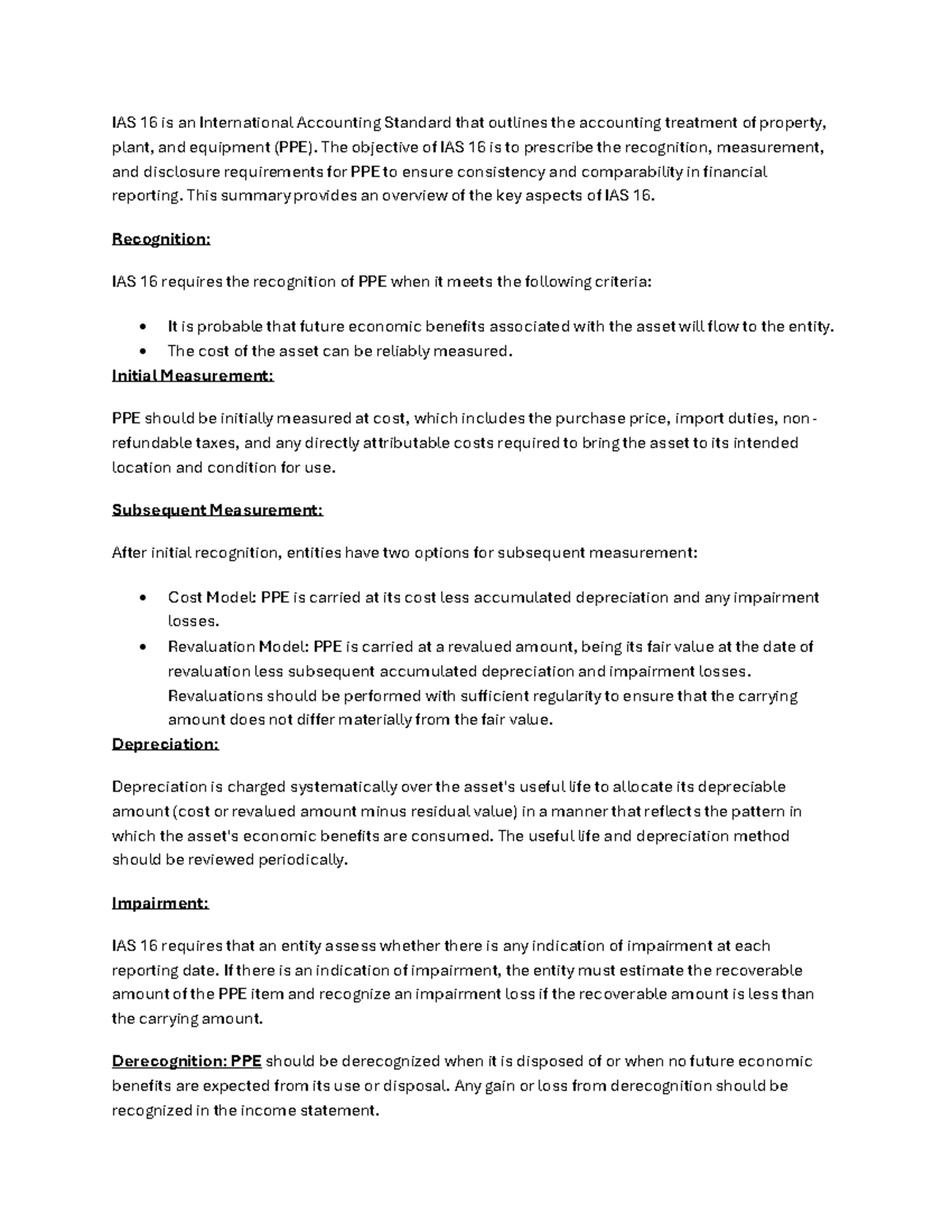 IAS 16 - short summary on ias16 - IAS 16 is an International Accounting ...